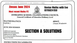 Zimsec June 2025 Maths Paper 2 Solutions For Section A Maths With Eve ...