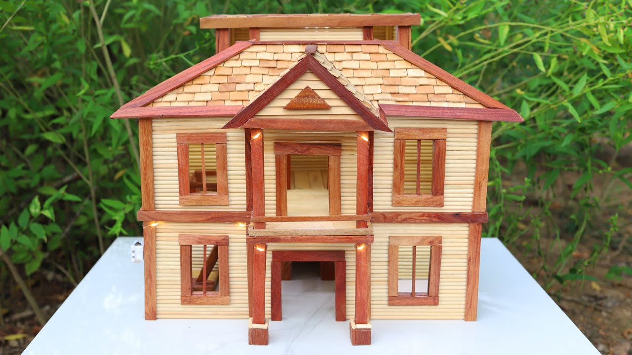 Build a Mansion using Wooden Chopsticks - How to make mini villar house ...