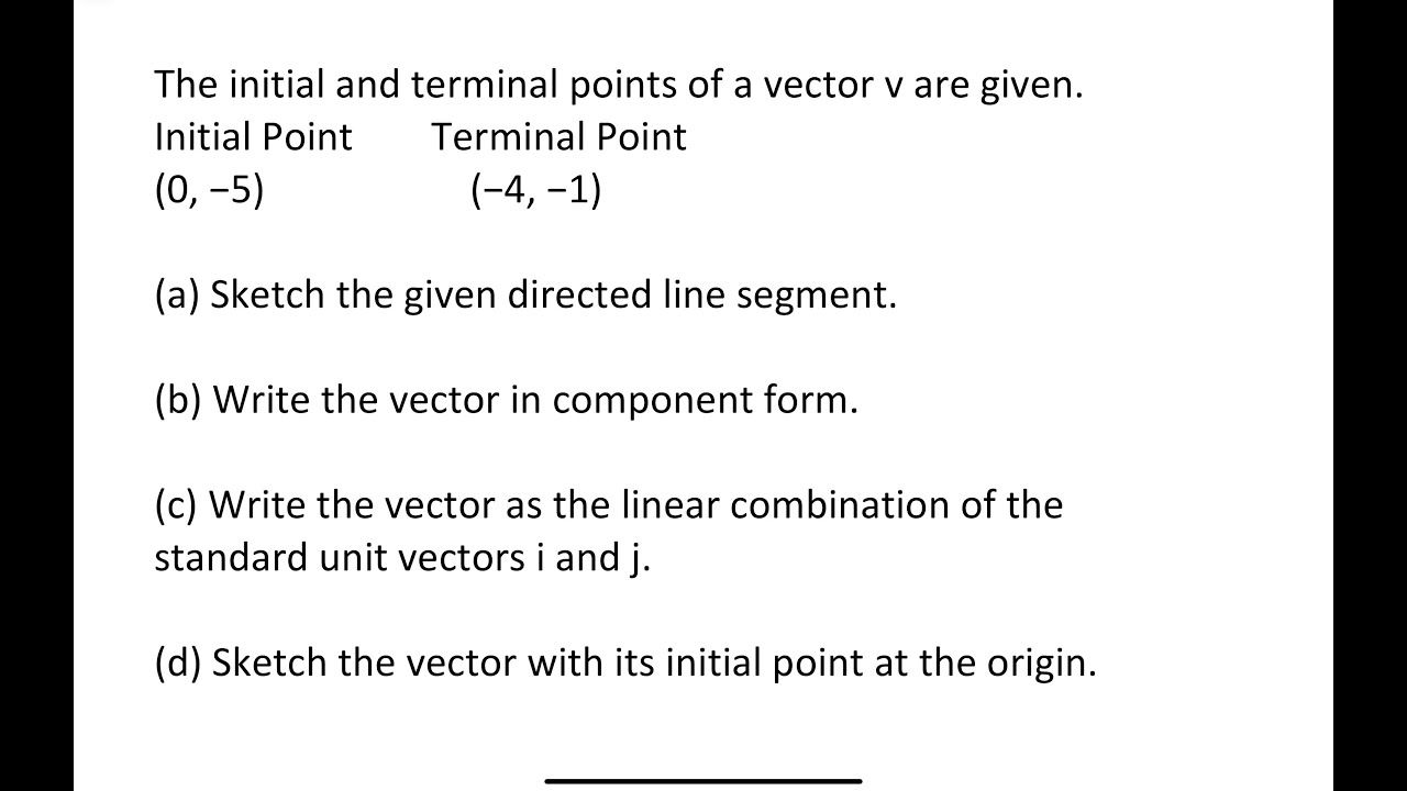 The initial and terminal points of a vector v are given. - YouTube
