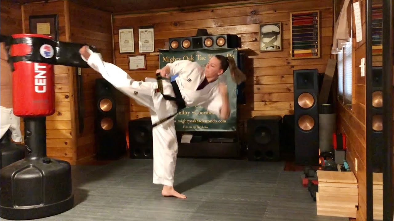 Slow motion jump spin hook kick, spin hook kick, tornado kick ...