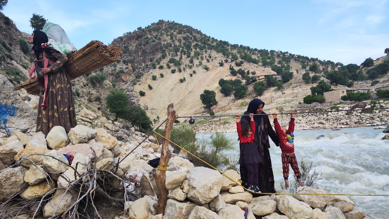 Movement of nomadic equipment from the river - YouTube