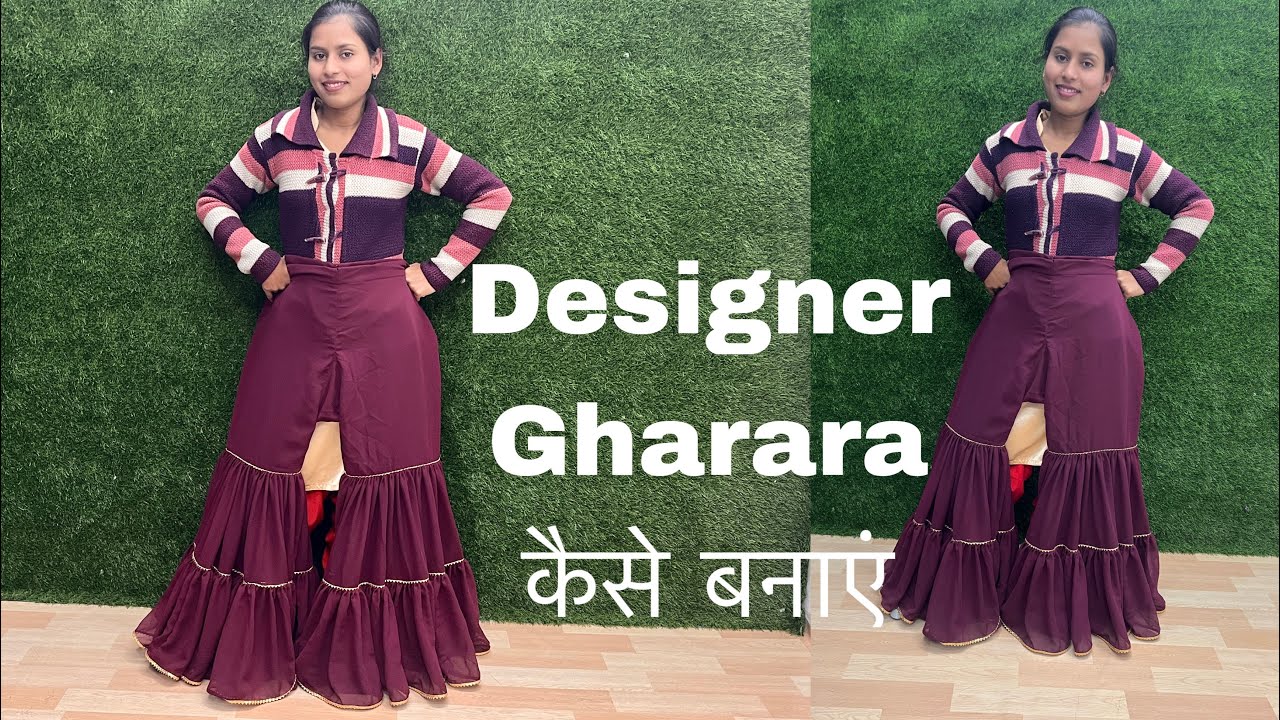Double layer gharara कैसे बनाएं / Designer Ruffle Gharara Cutting and ...