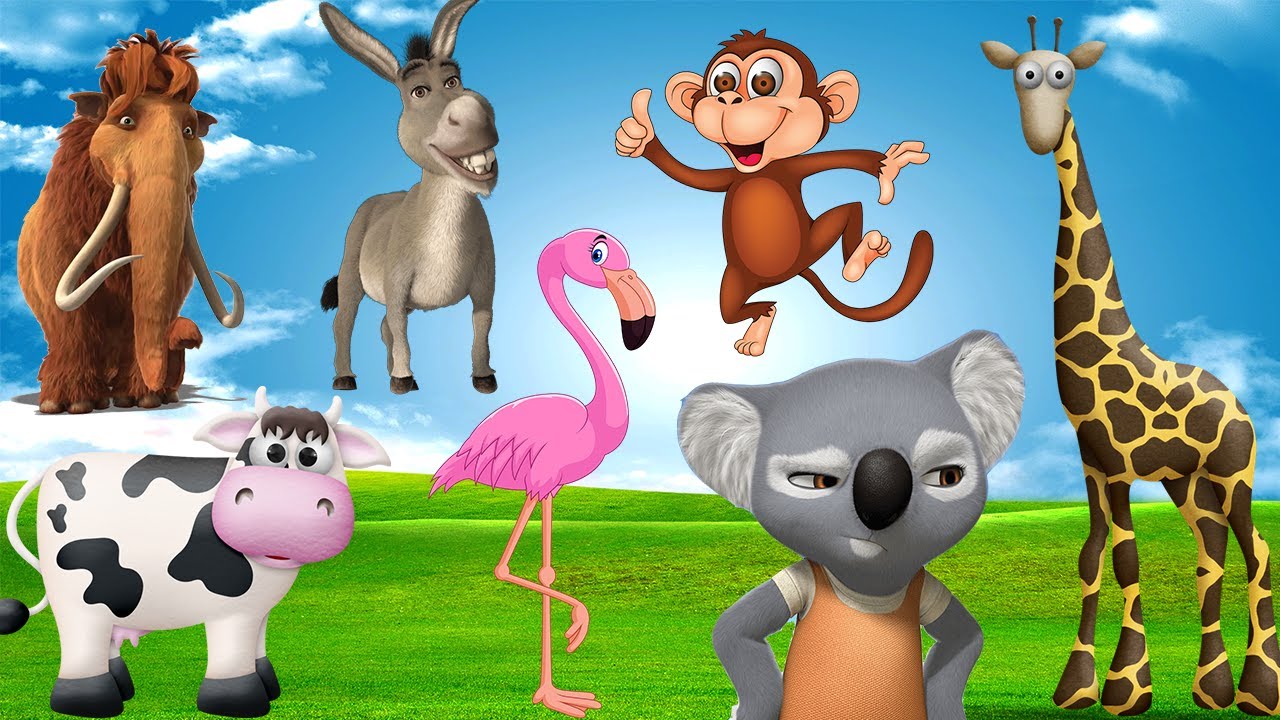 Cute little animals: cow,elephant,tiger,zebra,rhinoceros,chimpanzee ...