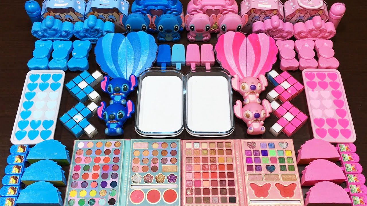 PINK vs BLUE Slime !!!Mixing EYESHADOW and CLAY into GLOSSY slime🌻🌻🌻 ...