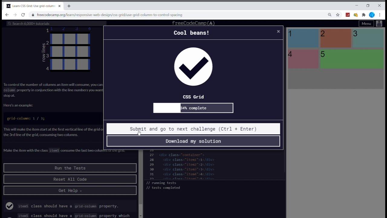 CSS Grid (8/22) | Use grid-column to Control Spacing | freeCodeCamp - YouTube