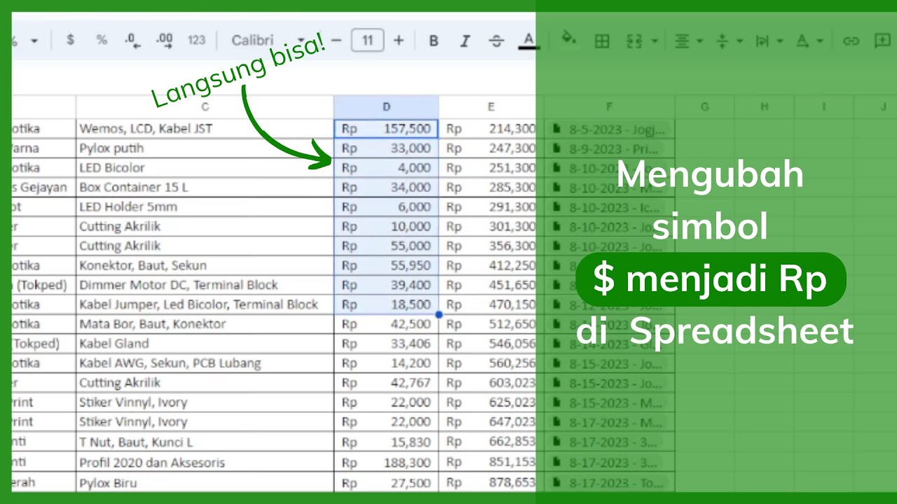 Membuat simbol Rp di Spreadsheet - YouTube