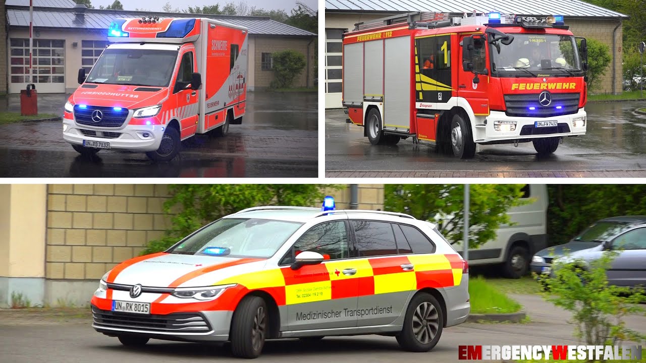 [MTD beim ausrücken 🚑] - HLF 20, RTW Feuerwehr Schwerte & PKW MTD DRK Schwerte rücken aus! - YouTube
