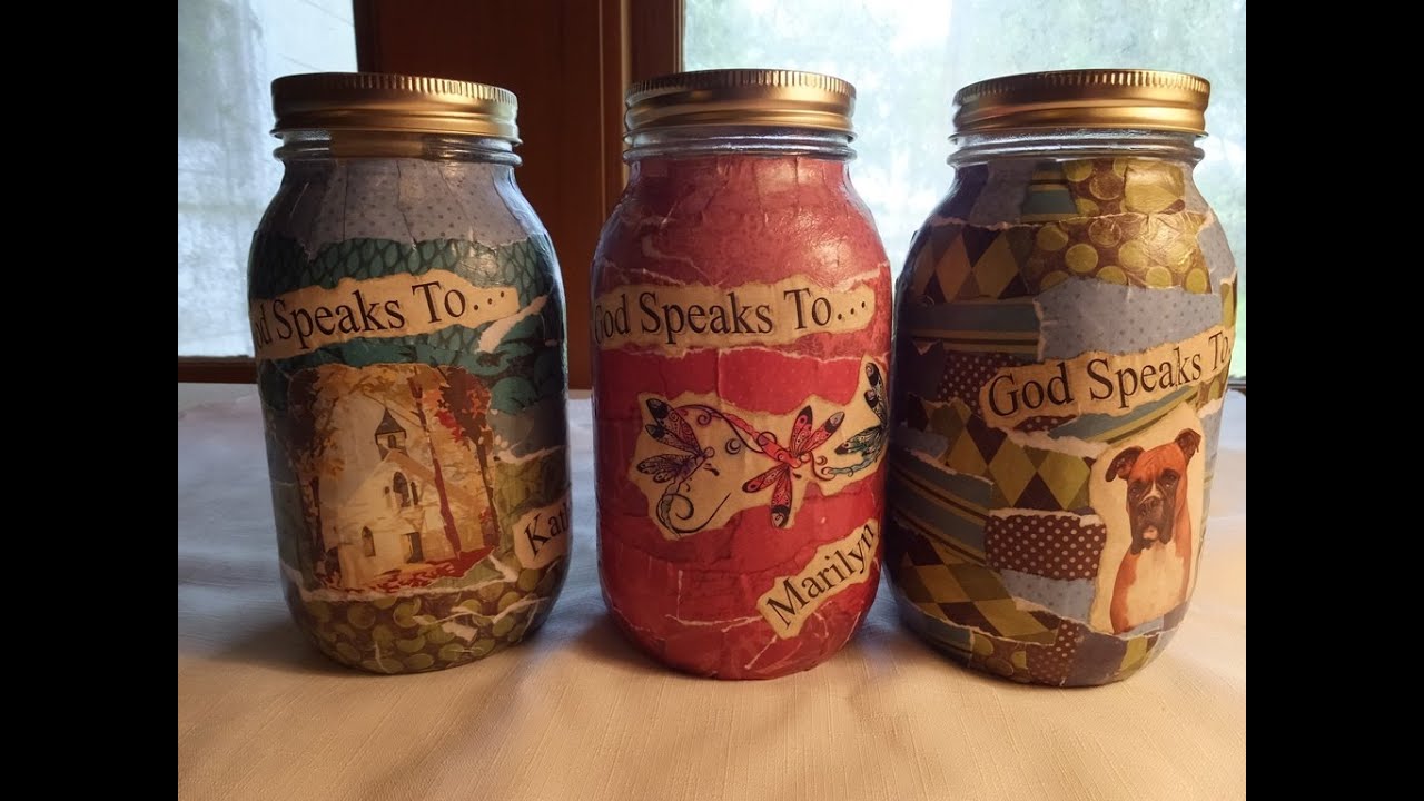 Decorated and Decoupaged Jars for Personalized Scriptures - YouTube