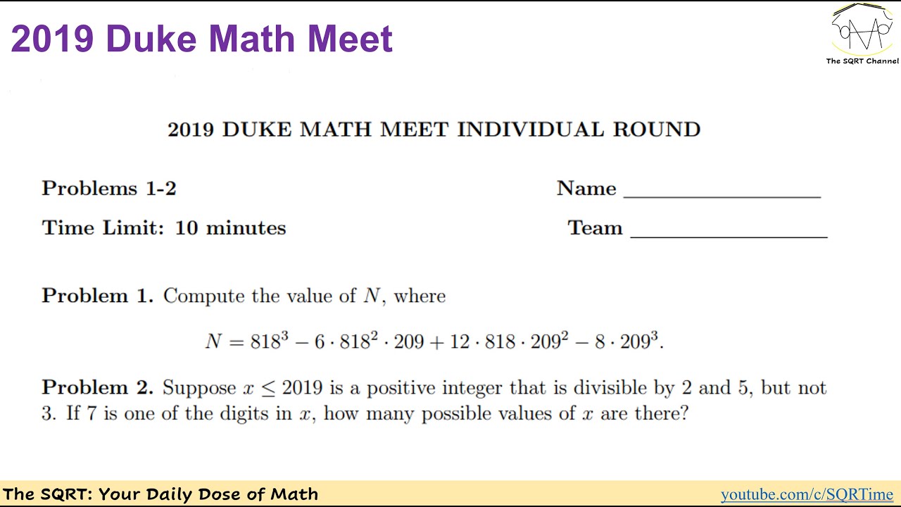 2019 Duke Math Meet - YouTube