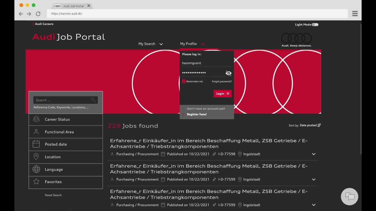 Audi Job Portal New Features UI Design - YouTube