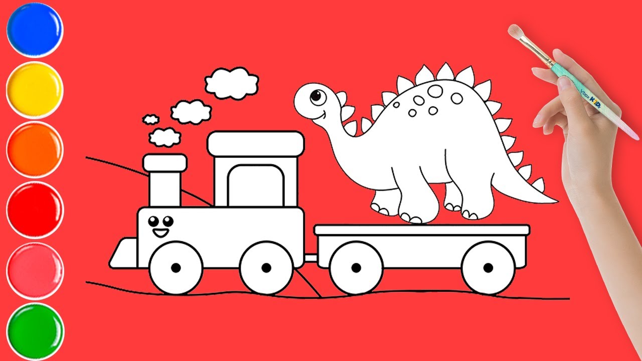 Tô màu khủng long đi tàu | How to draw the dinosaur [Vbox Kids] - YouTube