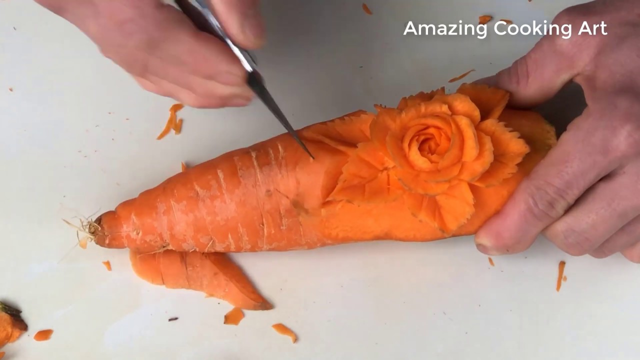 Carrot Flower Carving Garnish - Art Of Vegetable Carving Designs - YouTube