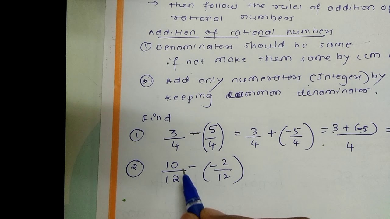 Subtraction of Rational Numbers - YouTube