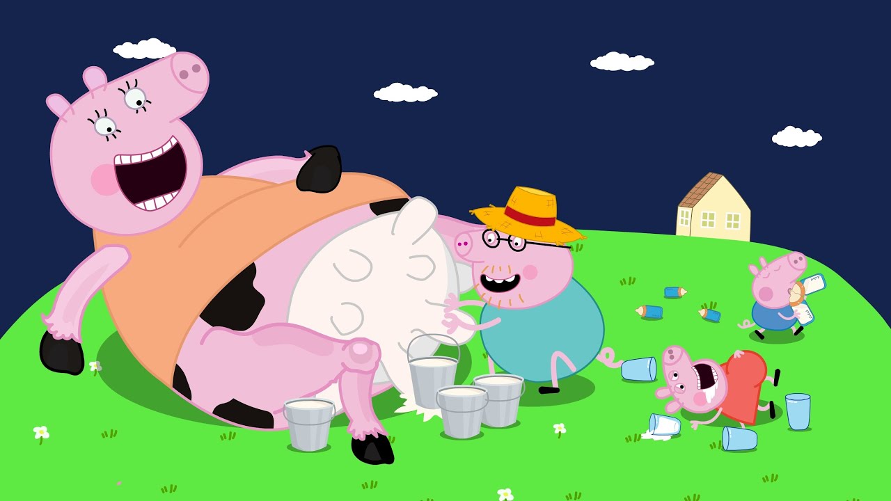 Daddy Pig learns to milk a cow?! Peppa is full... Peppa Pig Funny ...