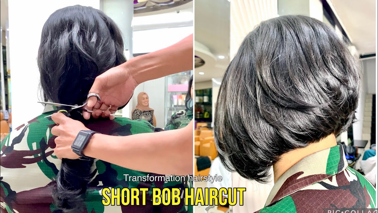 SHORT BOB HAIRCUT | Hair Transformation | Potong rambut bob pendek ...
