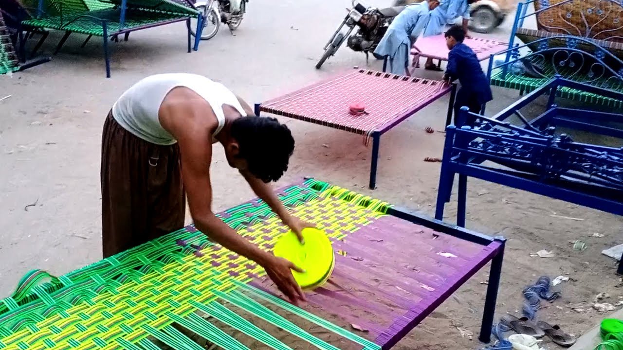 Artistic Technique of Weaving a Cot | Beautifully Designed Nylon Rope ...
