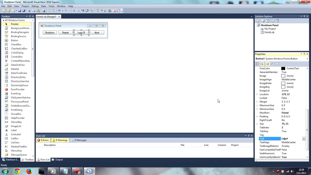 [TUT]Visual Basic - How to make Panel[ Shutdown,Restart,Logg Of,Abort ] - YouTube