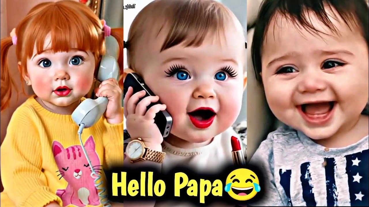 Funny baby saying hello papa - Baby Laughs Loudly with Papa 😂 Little ...