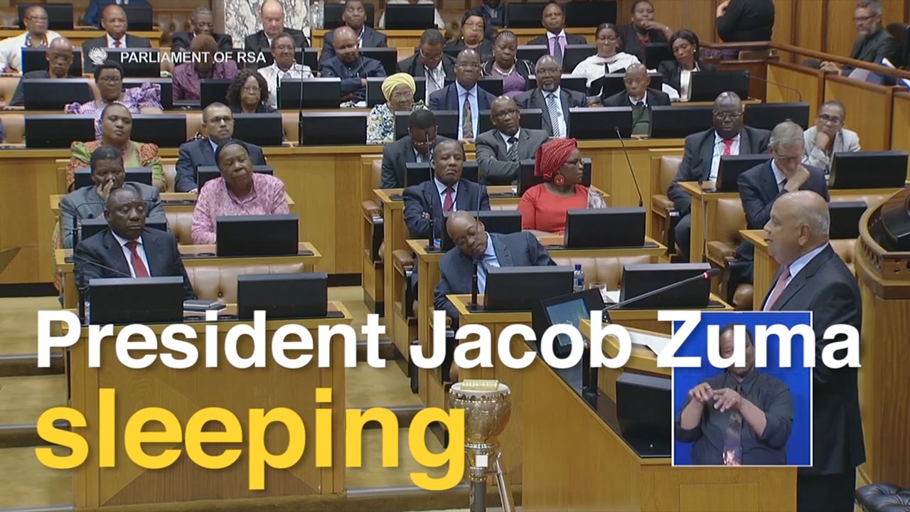 Zuma falls asleep during Gordhan's mid-term budget speech - YouTube