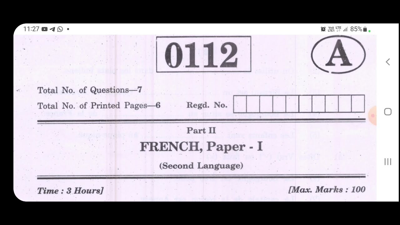 TS intermediate 1st year French model question paper 2023 March IPE #TSInter2023 #TSInterPapers ...