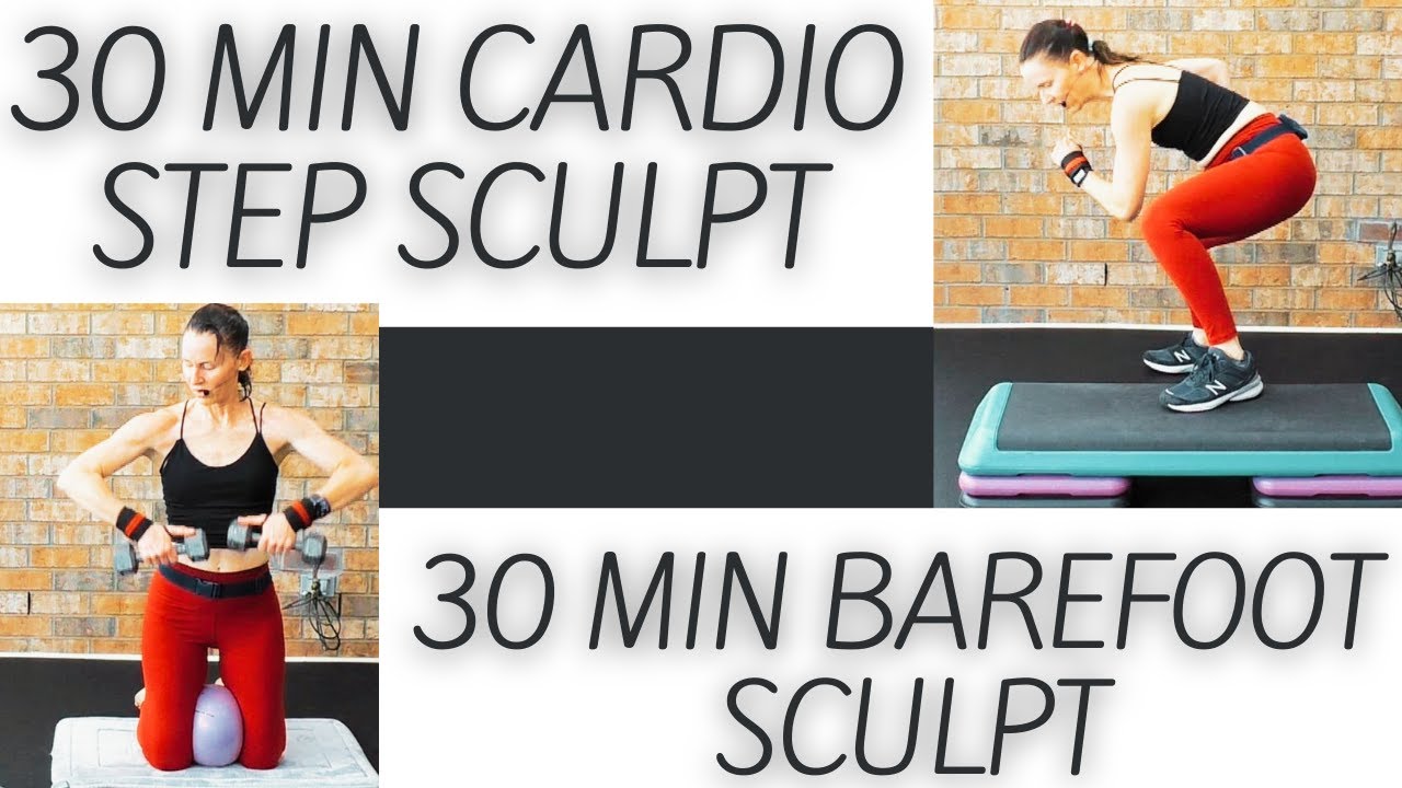 LIVE #240 |Cardio Step Workout With Weights | Barefoot Sculpt And Tone ...
