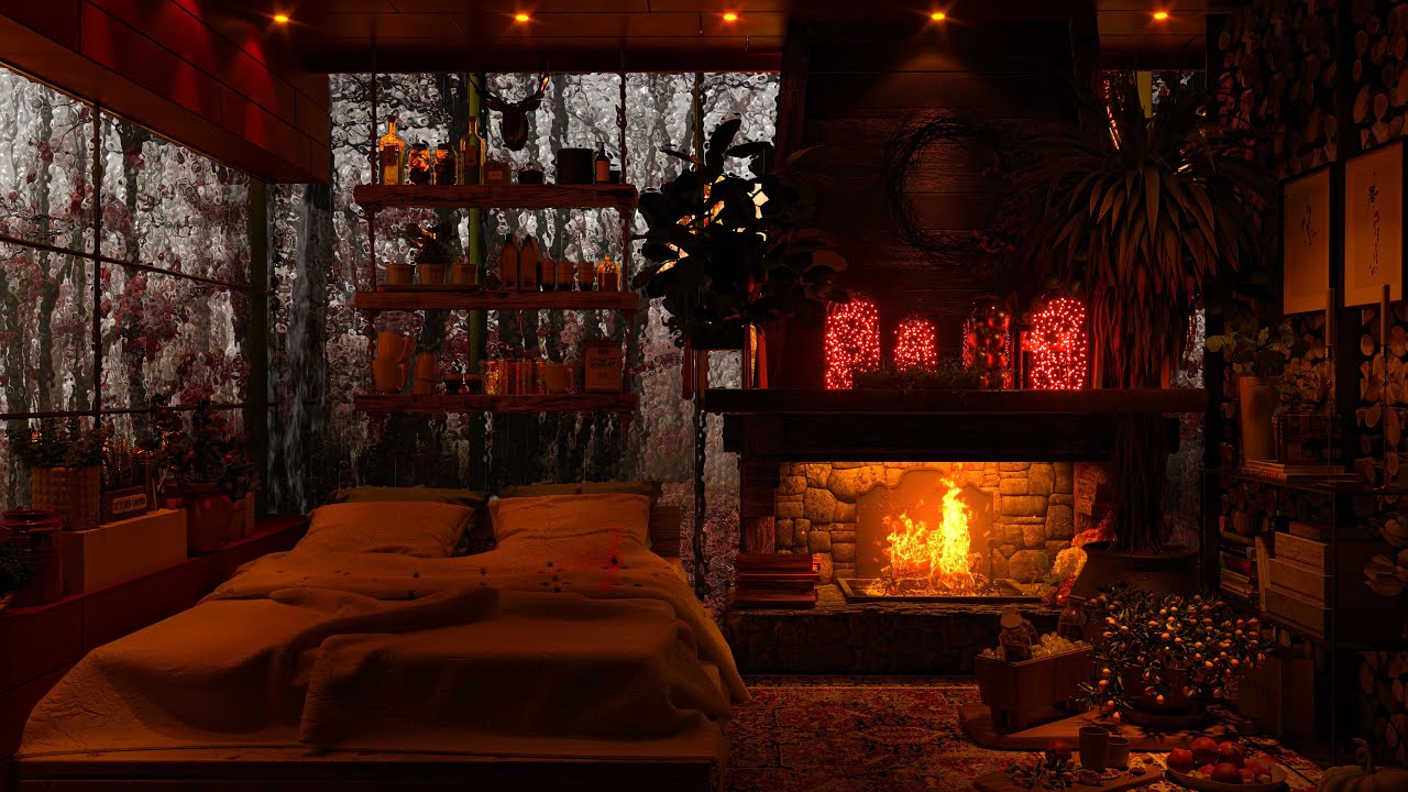 Autumn Haunted House Halloween Ambience 🎃 Cozy Fall Rain Sounds and ...