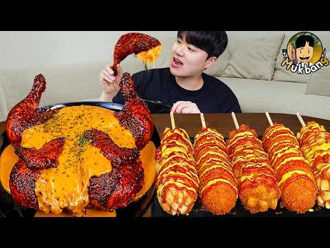 ASMR MUKBANG | Crispy Fried Chicken, fire noodles, Crunchy Corn Dog recipe ! eating