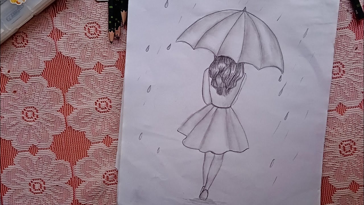 how to make a girl with umbrella drowing is easy sketch ||# Art4 Lanka ...