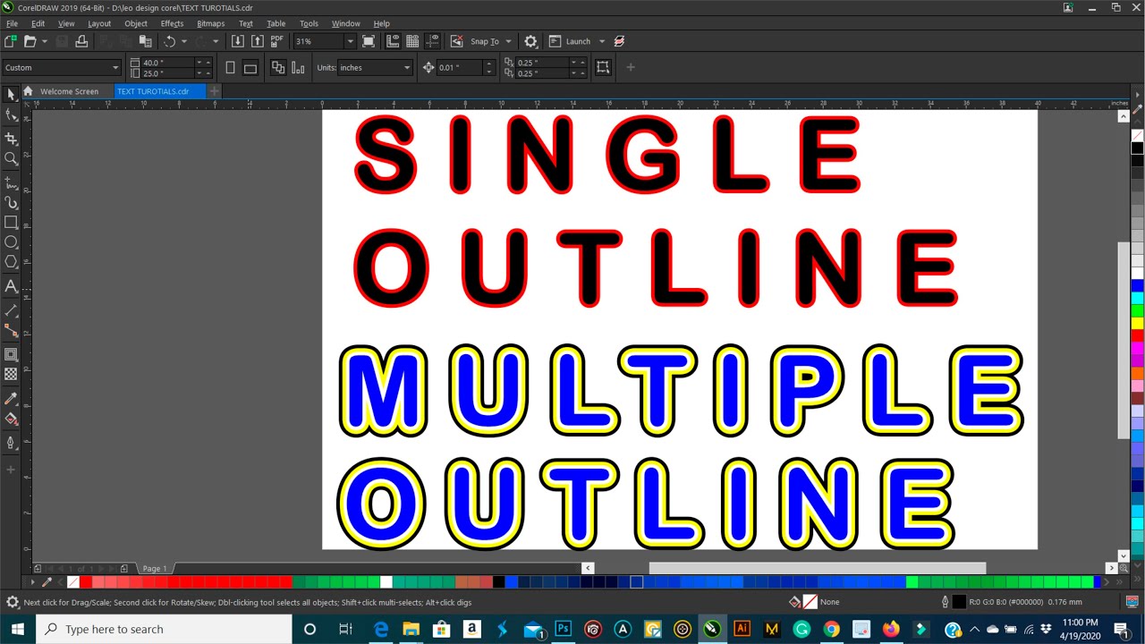 COREL DRAW 2019 TEXT OUTLINE TUTORIAL - YouTube