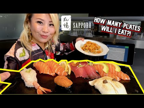 HOW MANY PLATES CAN I EAT?! Revolving Sushi Bar in Las Vegas!!! #RainaisCrazy - Sapporo Sushi