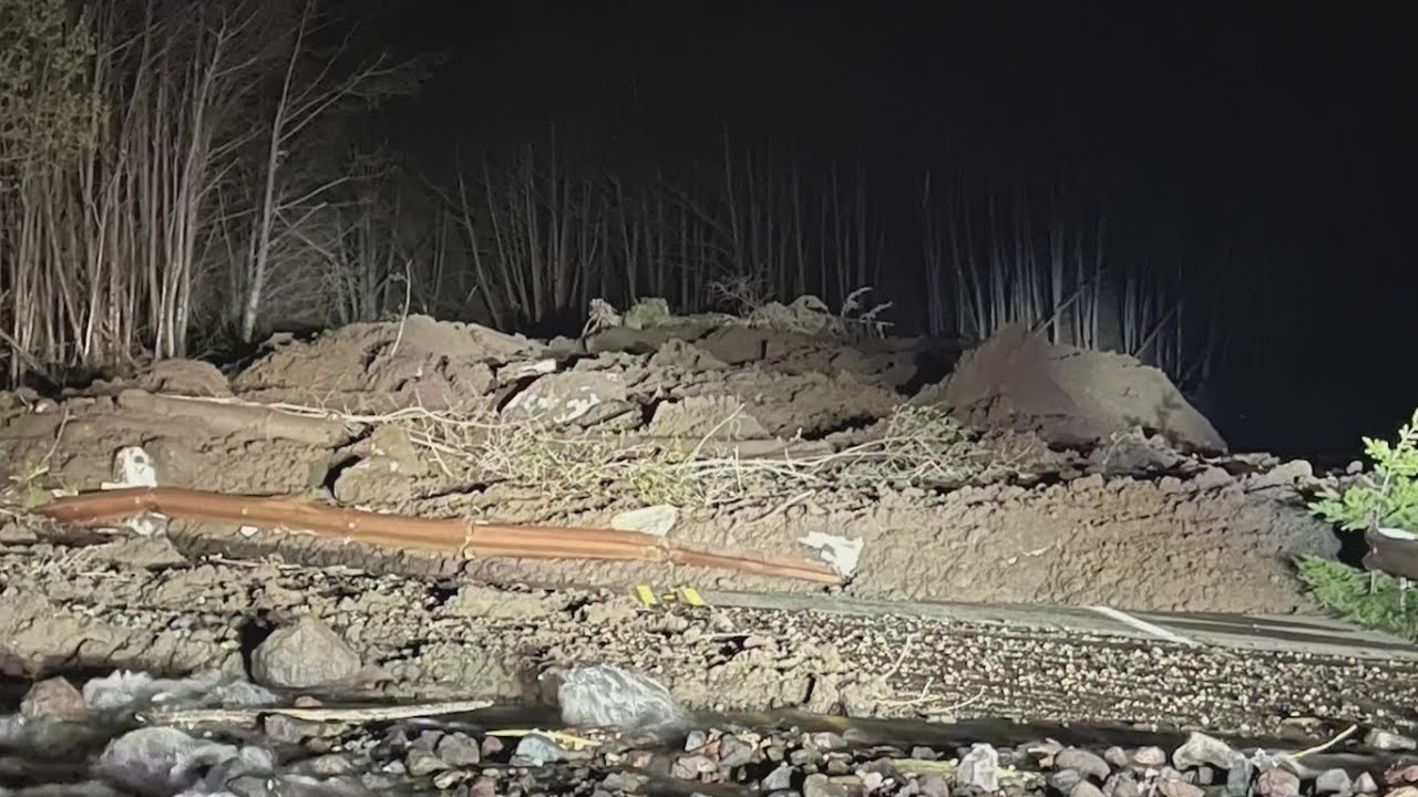 11 rescued by helicopter after SR-504 landslide strands them - YouTube