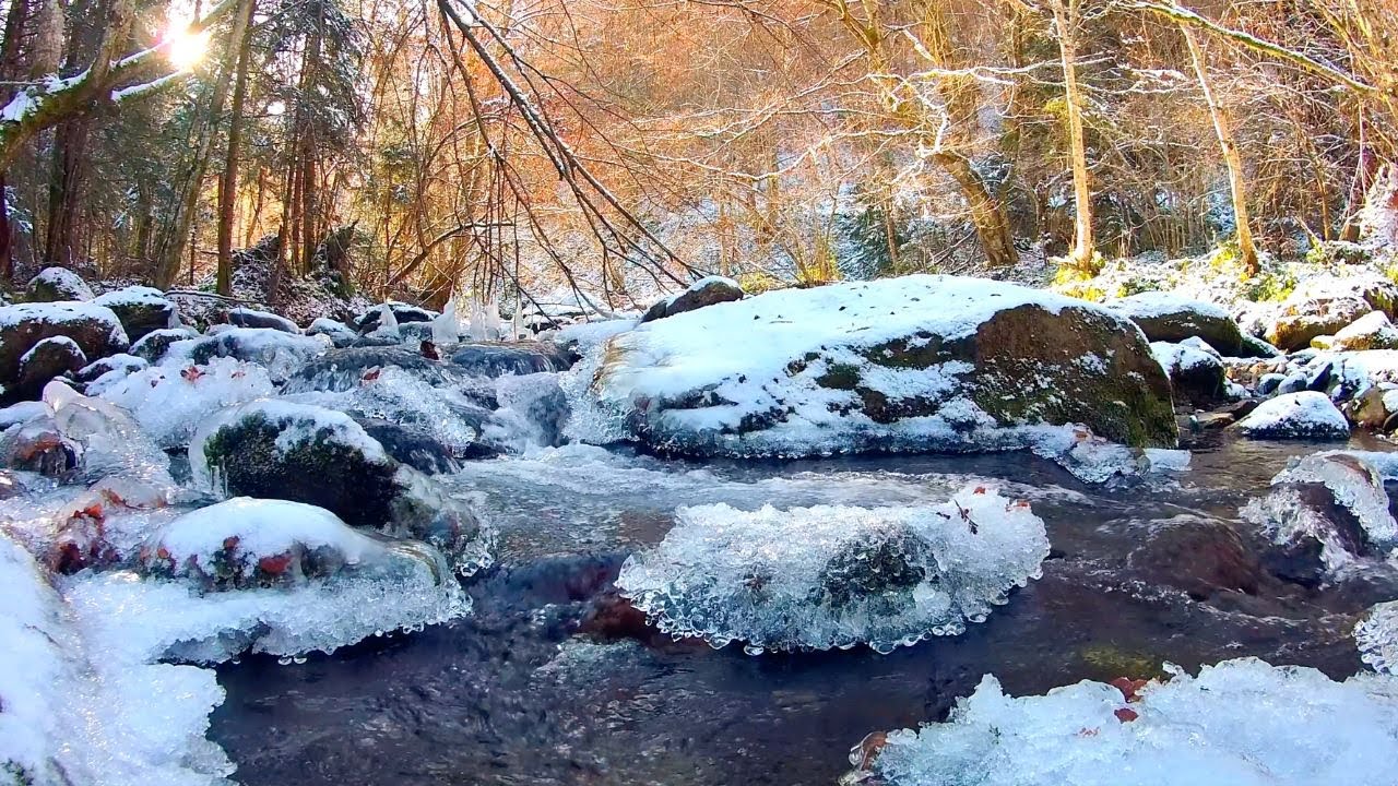 4K Winter Babbling Brook Water Sounds - 11 Hours - Ultra High ...