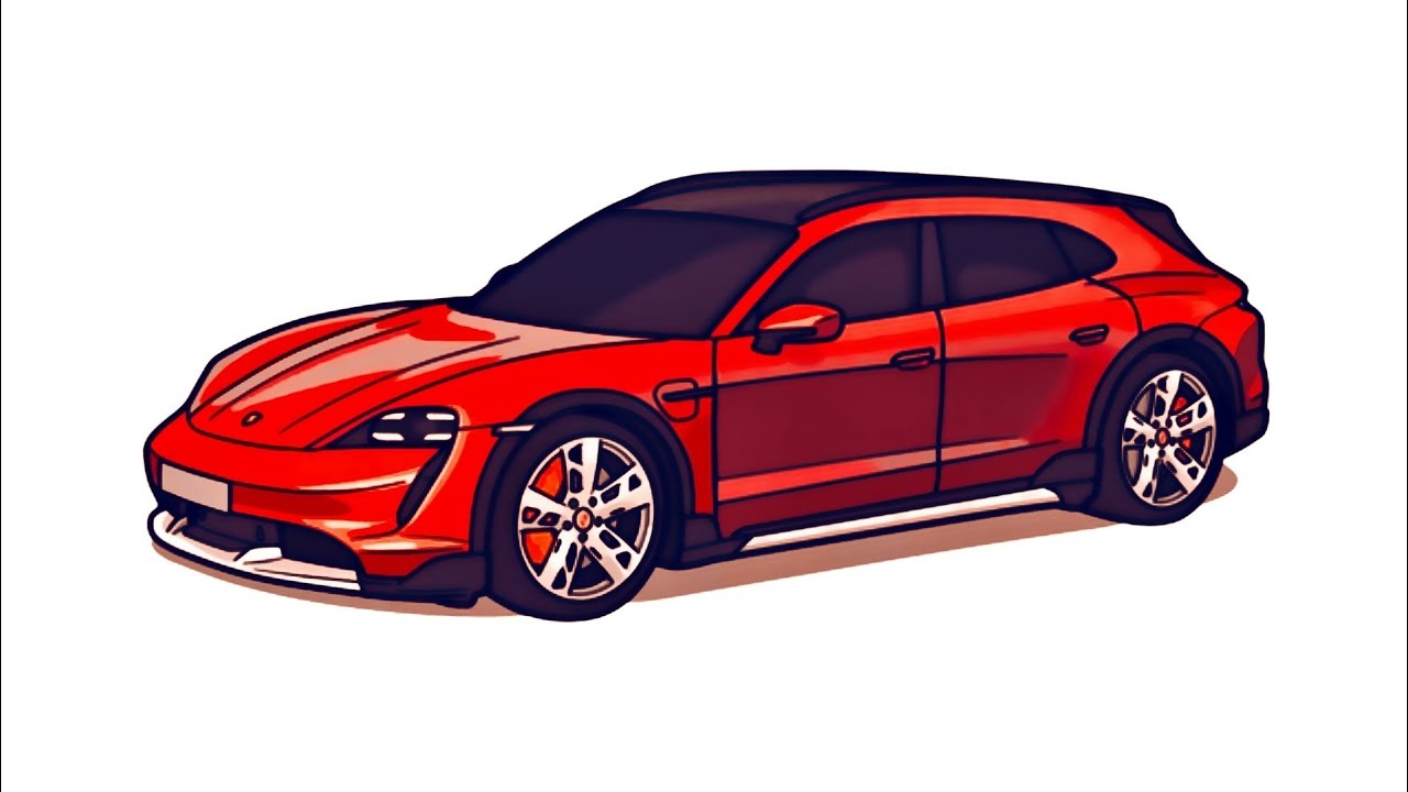 How to draw a PORSCHE TAYCAN CROSS TURISMO / drawing porsche turbo ...