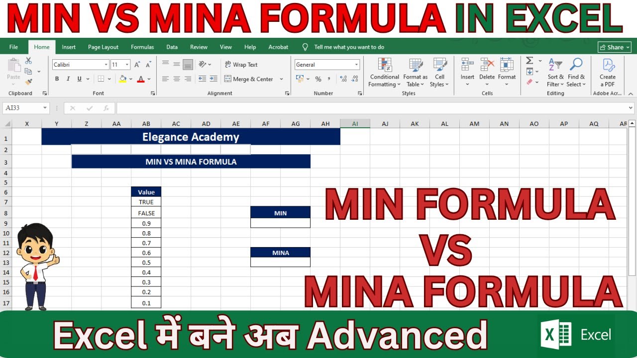 MIN VS MINA Formula in Excel🔥#excel #msexcel #eleganceacademy # ...