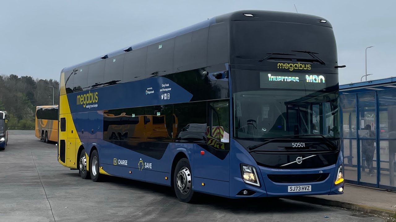 *First day in service* Megabus Volvo B13RLET Volvo 9700 DD 50501 (SJ73 ...