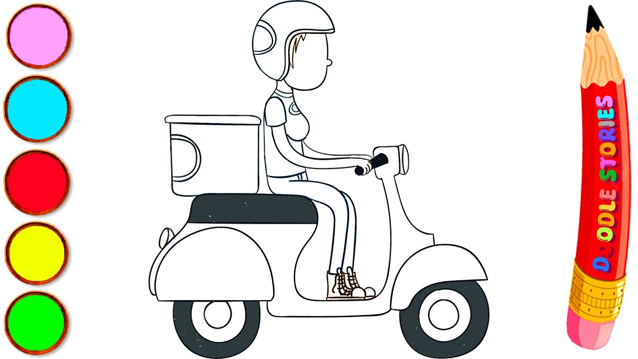 Drawing, Painting, Coloring an Electric Motorcycle for children | How ...