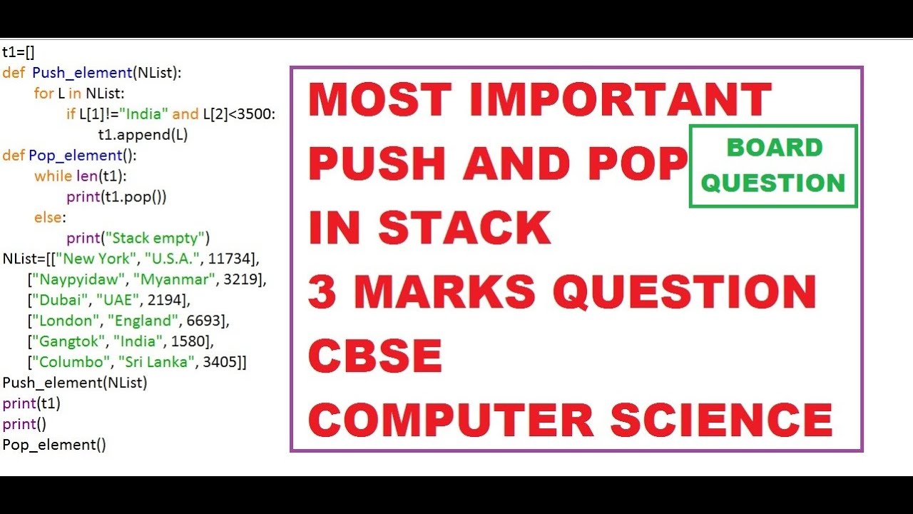 FAQ | Board Questions Push Pop in Stack through list | Computer Science ...