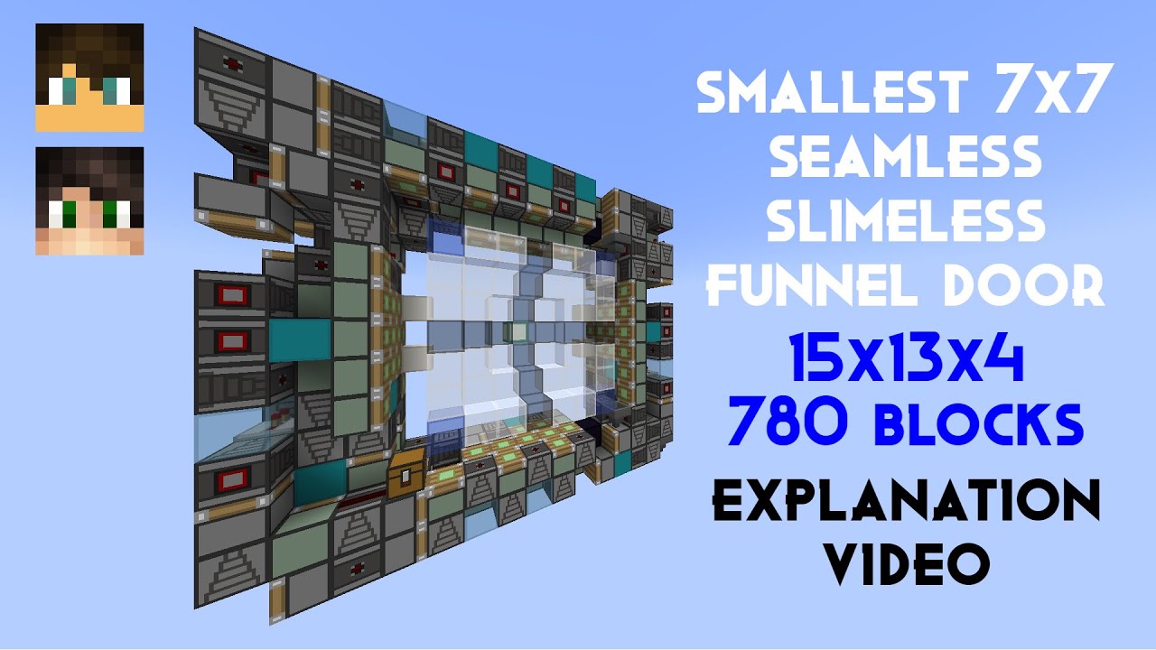 Smallest 7x7 Seamless Funnel Door (Slimeblockless) [Explanation] - YouTube