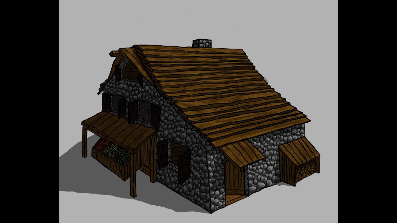 Speed drawing a stone and wooden house - 20 hours in 5 minutes - YouTube
