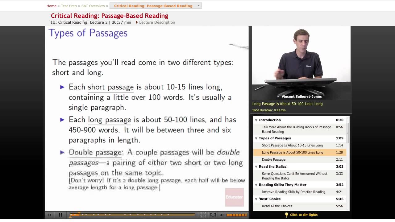 SAT I Overview - Passage-Based Reading - YouTube
