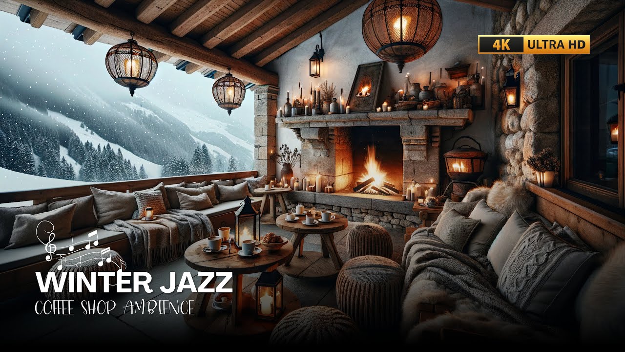 Warm Coffee Shop Vibe: Smooth instrumental Jazz & Fireplace with ...