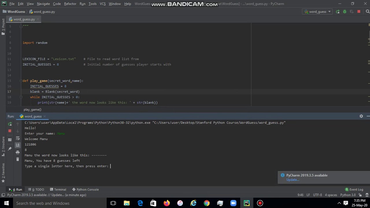 Python word guesser pogramm - YouTube