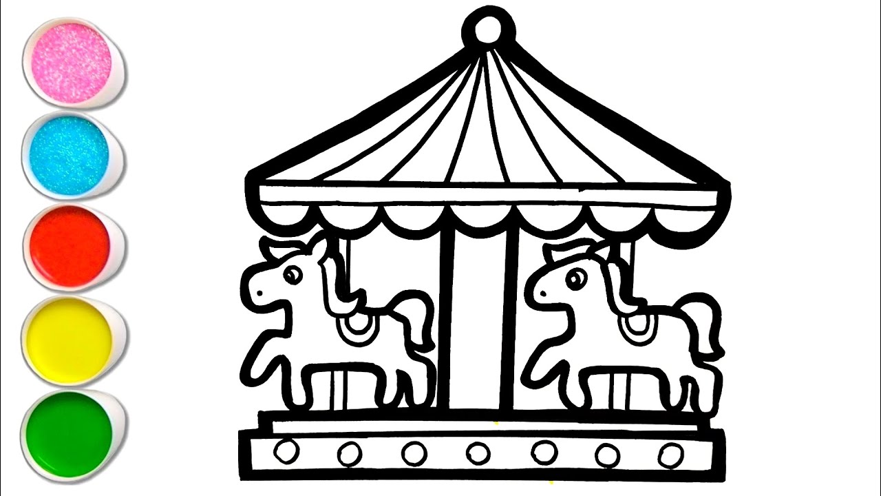Carousel Horse Drawing, Painting and Colouring for Toddlers, Kids | How ...