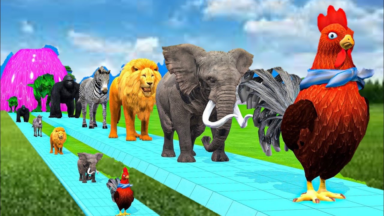 Paint & Animals Cow,Gorilla, Elephant,Lion,Tiger,Fountain Crossing ...