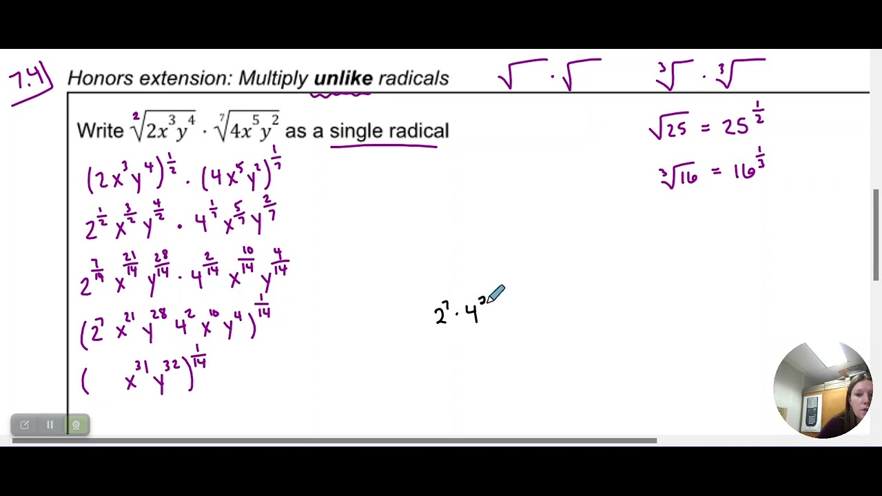 7.4 Multiply unlike radicals (Honors extension) - YouTube