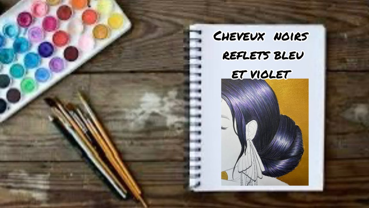 Cheveux noirs reflets bleu et violet - YouTube