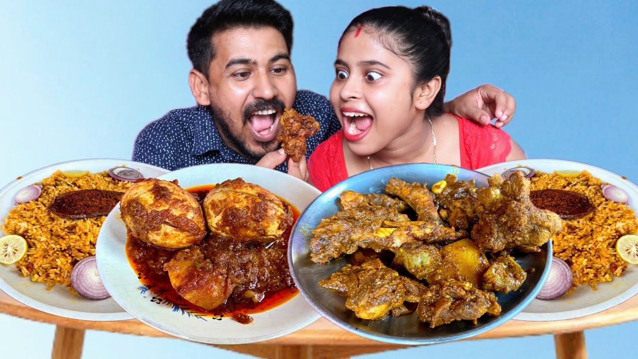 Egg Fried Rice+Spicy Chicken Curry+Spicy Egg Curry Challenge In Bengali ...