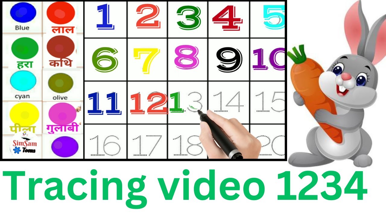 123 Numbers | Tracing 1234 Numbers | 1 To 20 Numbers | number coloring ...