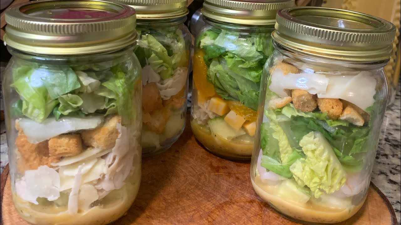 Easy mason jar Caesar salads | homemade Caesar dressing | meal prep 101 ...