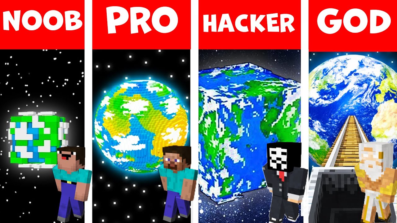 EARTH PLANET BASE HOUSE BUILD CHALLENGE! / NOOB vs PRO vs HACKER vs GOD ...